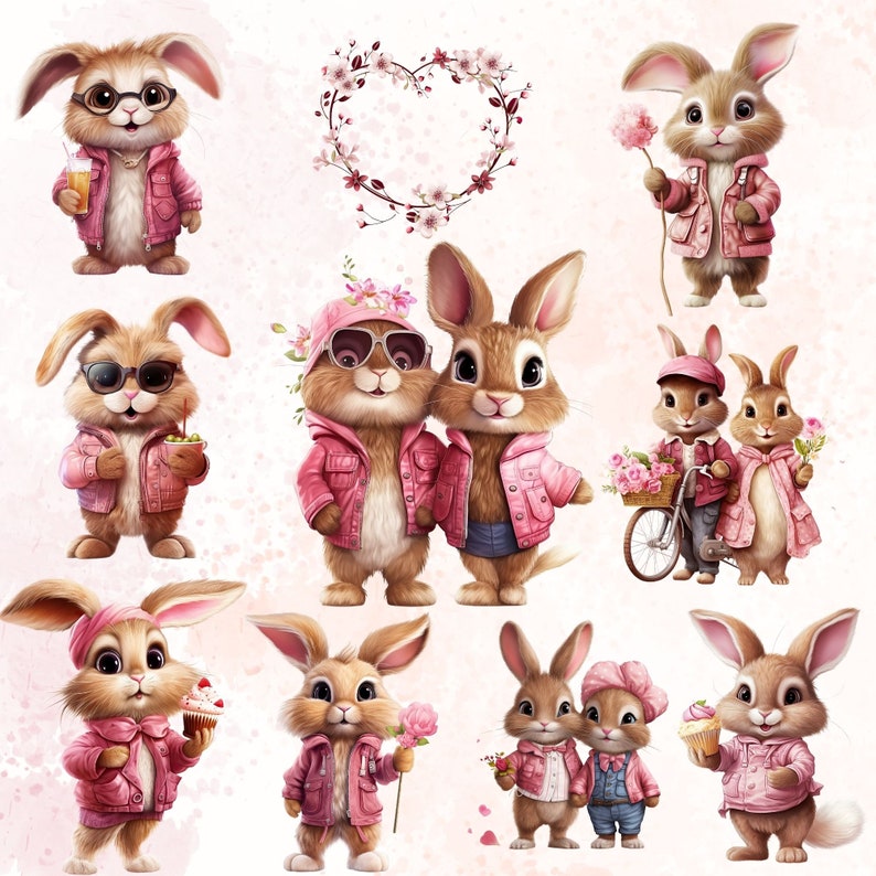 Love Bunny Valentine Watercolor Clipart, 50 PNG High Quality, Valentine ...