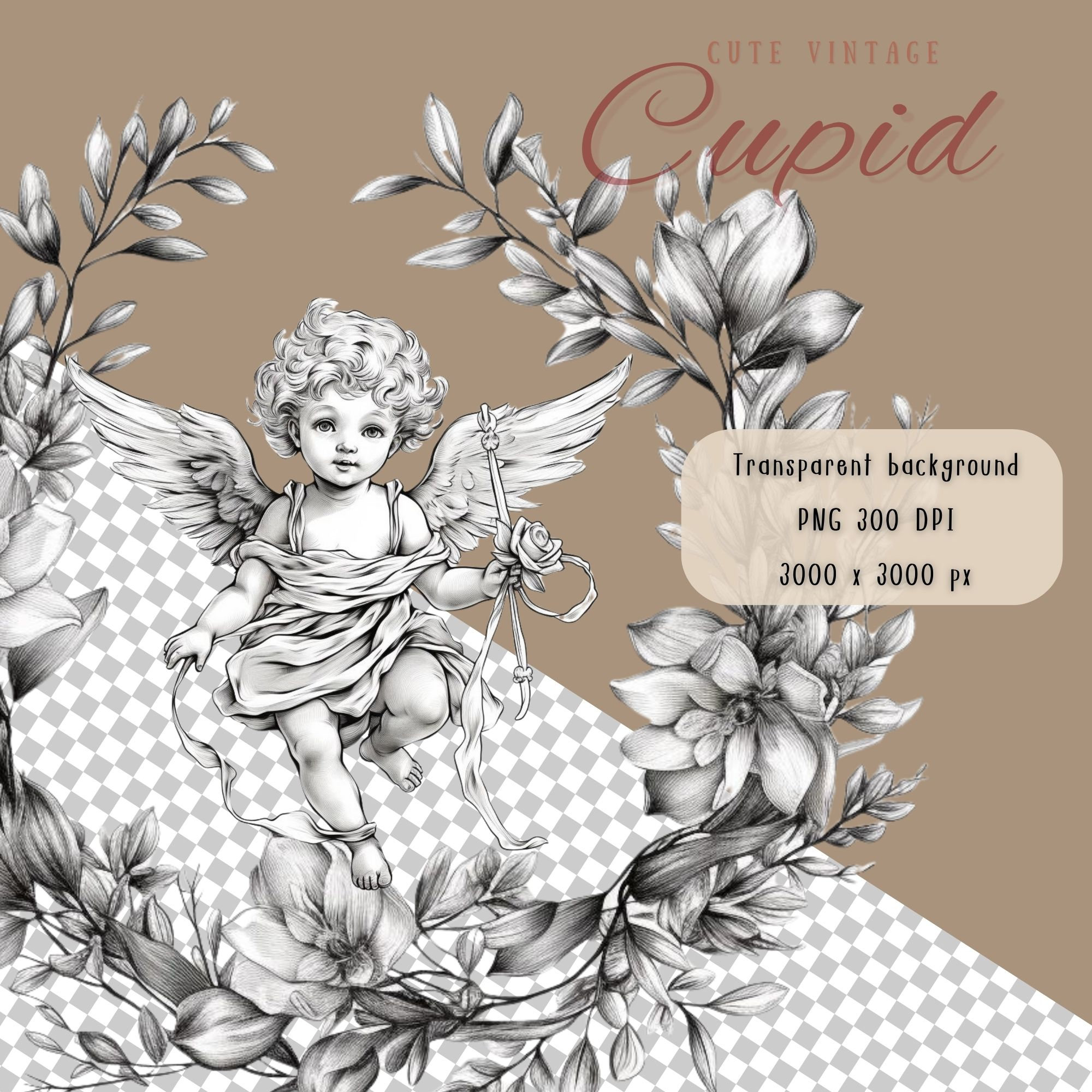 Cherub Cupid Clipart: 25 Fine Line Art Angel Illustrations (instant ...