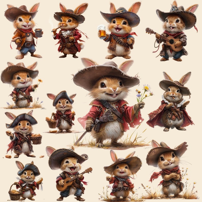 Watercolor Cowboy Bunny Clipart: Western Rabbit PNG (digital Download ...