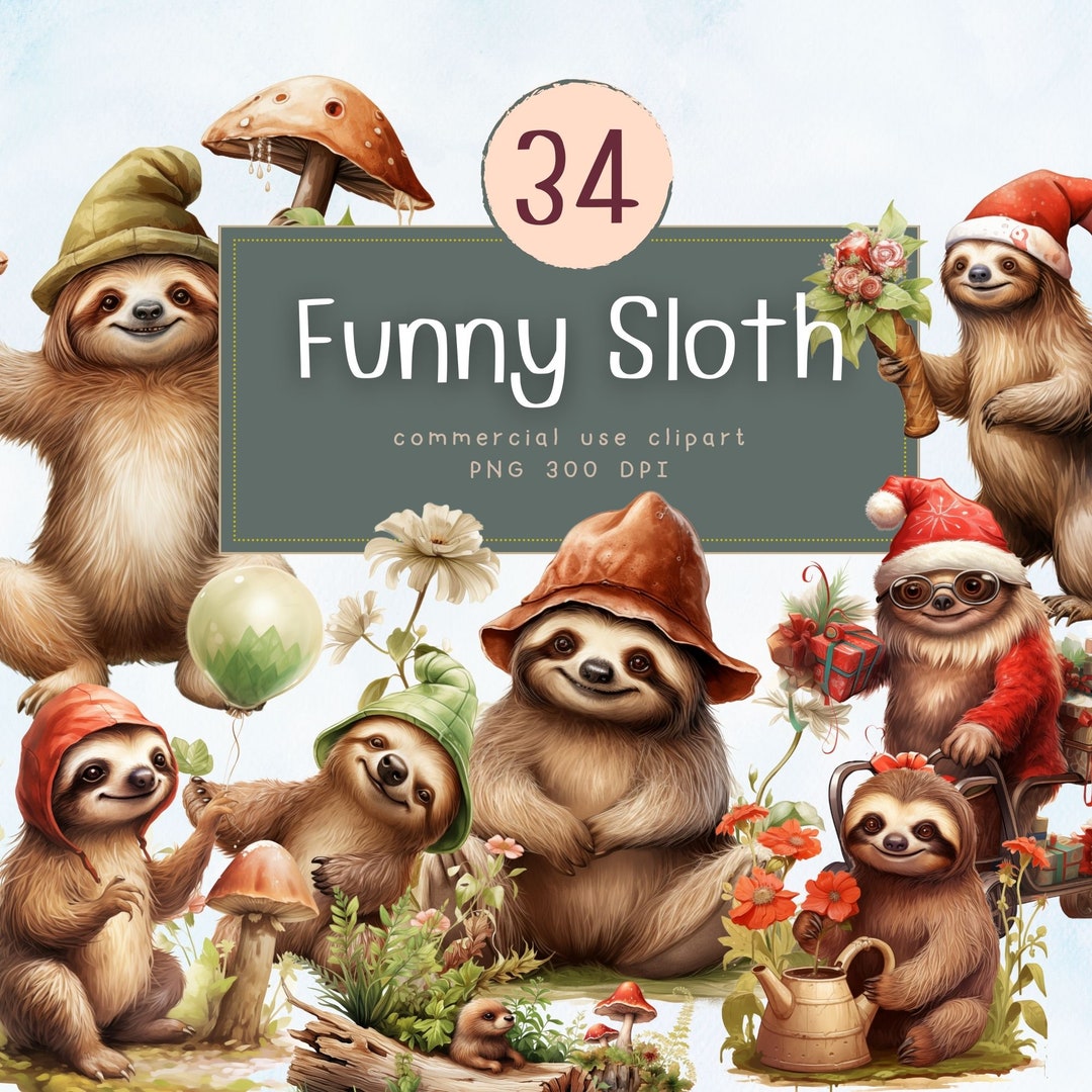Sloth Funny Clipart Watercolor PNG Sublimation - Etsy