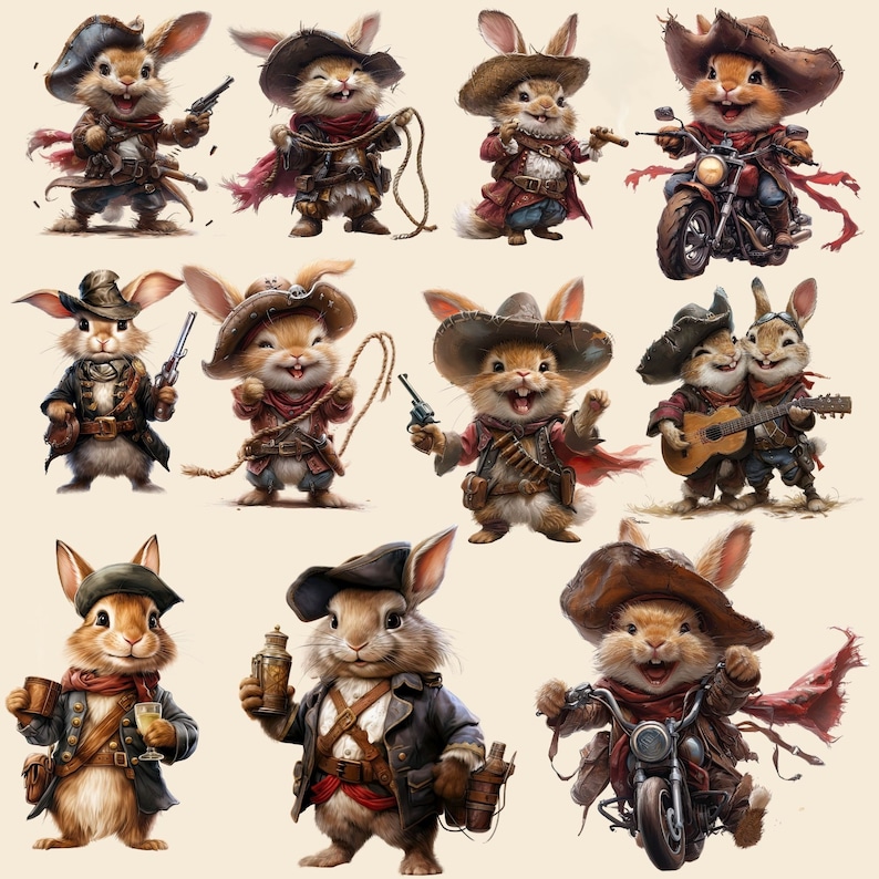 Watercolor Cowboy Bunny Clipart: Western Rabbit PNG (digital Download ...