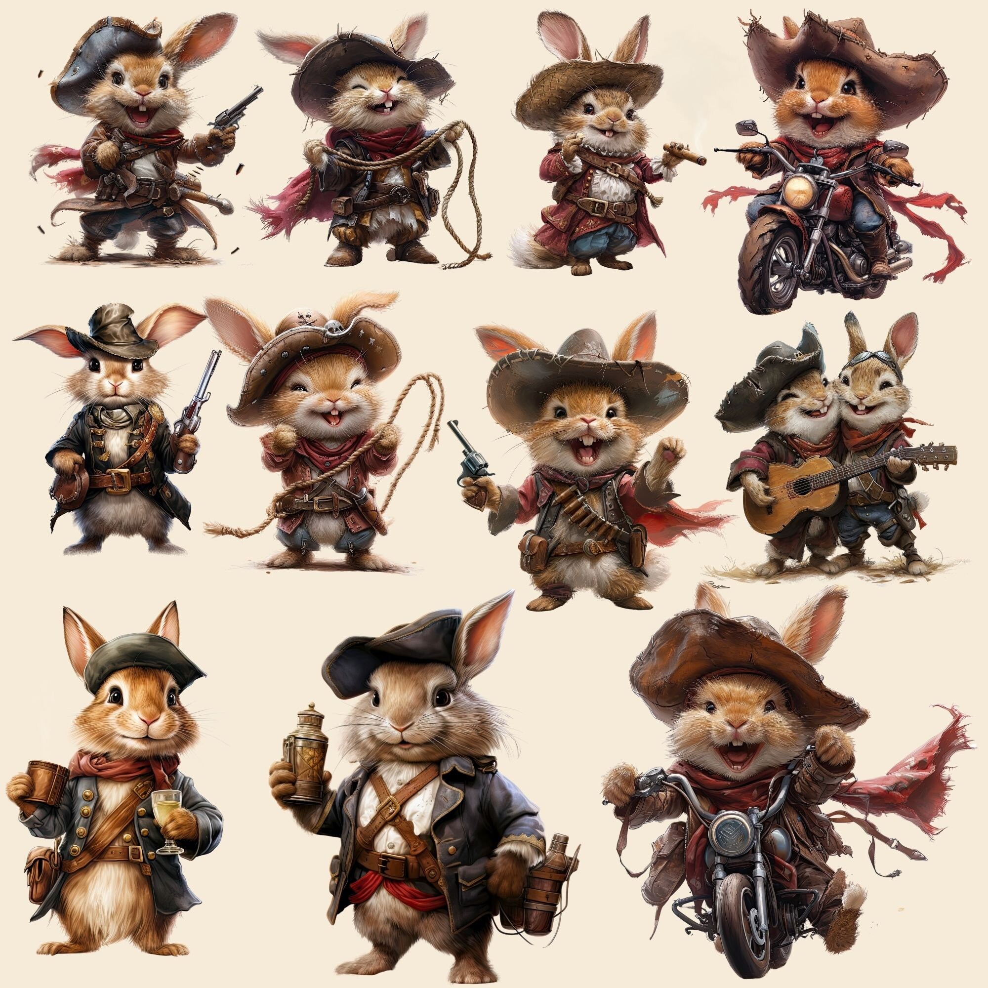 Watercolor Cowboy Bunny Clipart: Western Rabbit PNG (digital Download ...