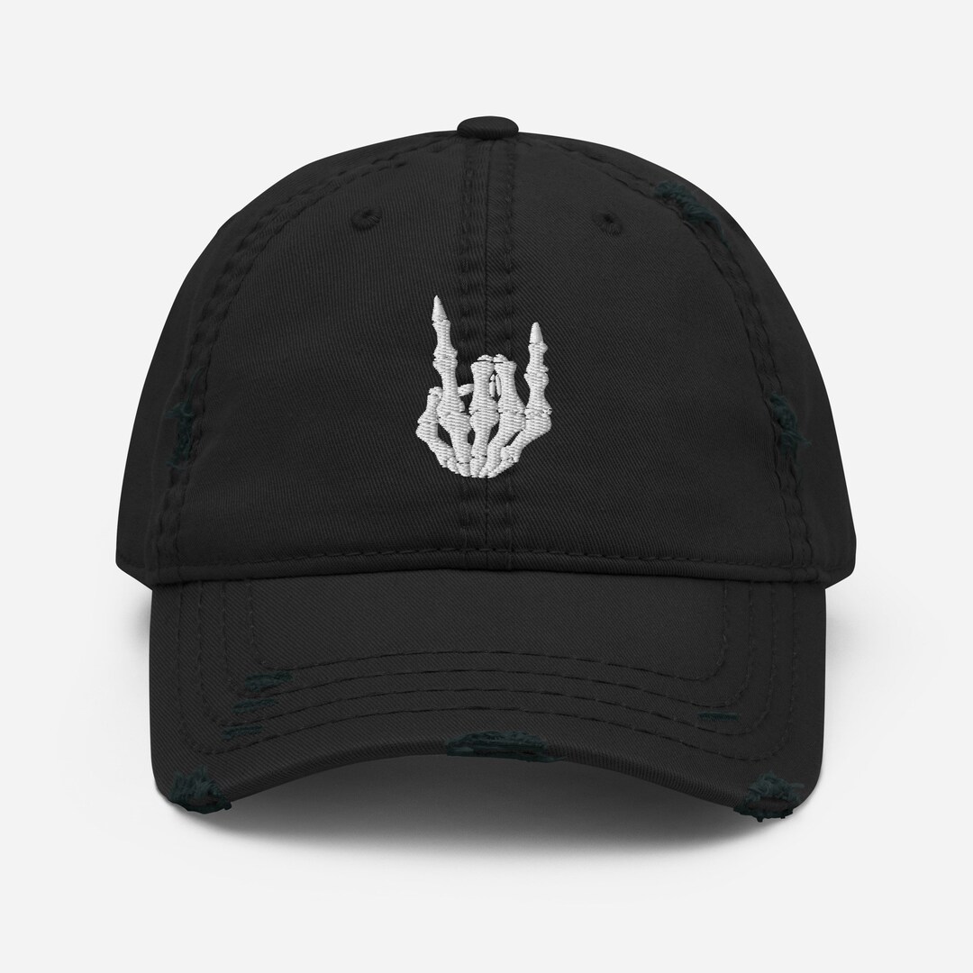 Skeleton Hand Rock Hat Embroidered Skeleton Hand Distressed Hat Rock on ...