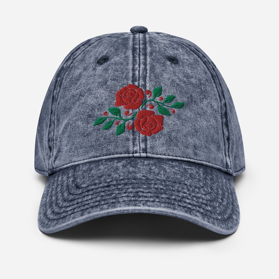 Red Rose Bouquet Embroidered Hat Red Rose Hat Faded Cap Rose Lover Gift ...