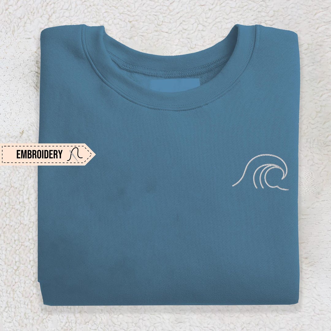 Wave Embroidered Sweatshirt Wave Crewneck Sweater Long Sleeve ...