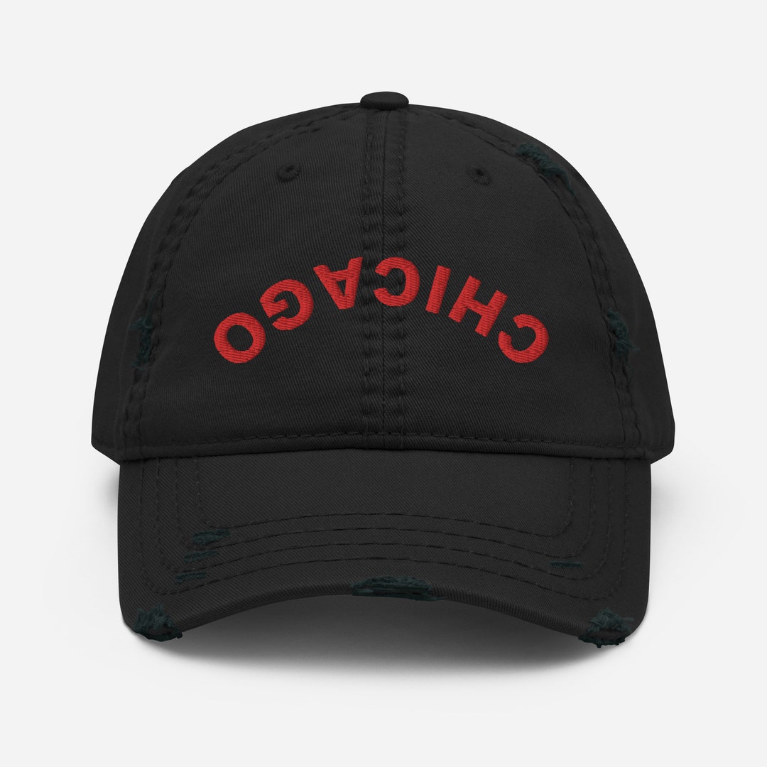 Upside Down Chicago Distressed Embroidered Dad Hat, Chicago Cap Upside ...