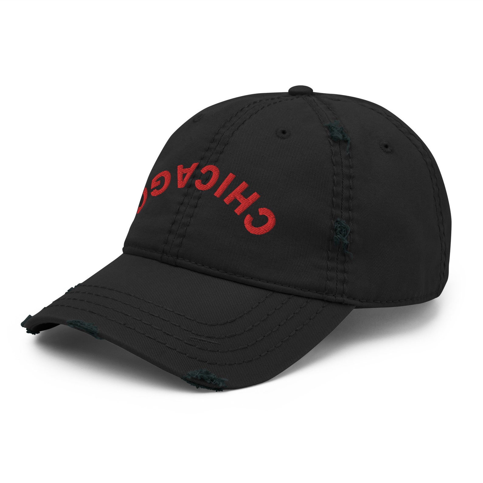 Upside Down Chicago Distressed Embroidered Dad Hat, Chicago Cap Upside ...
