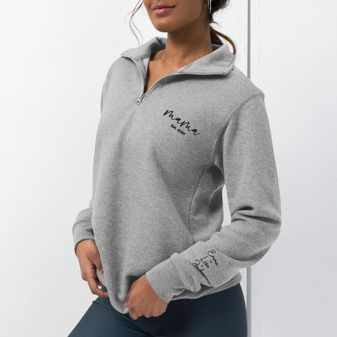 Custom Mama Embroidered Quarter Zip Sweatshirt Mama Established 2024 ...