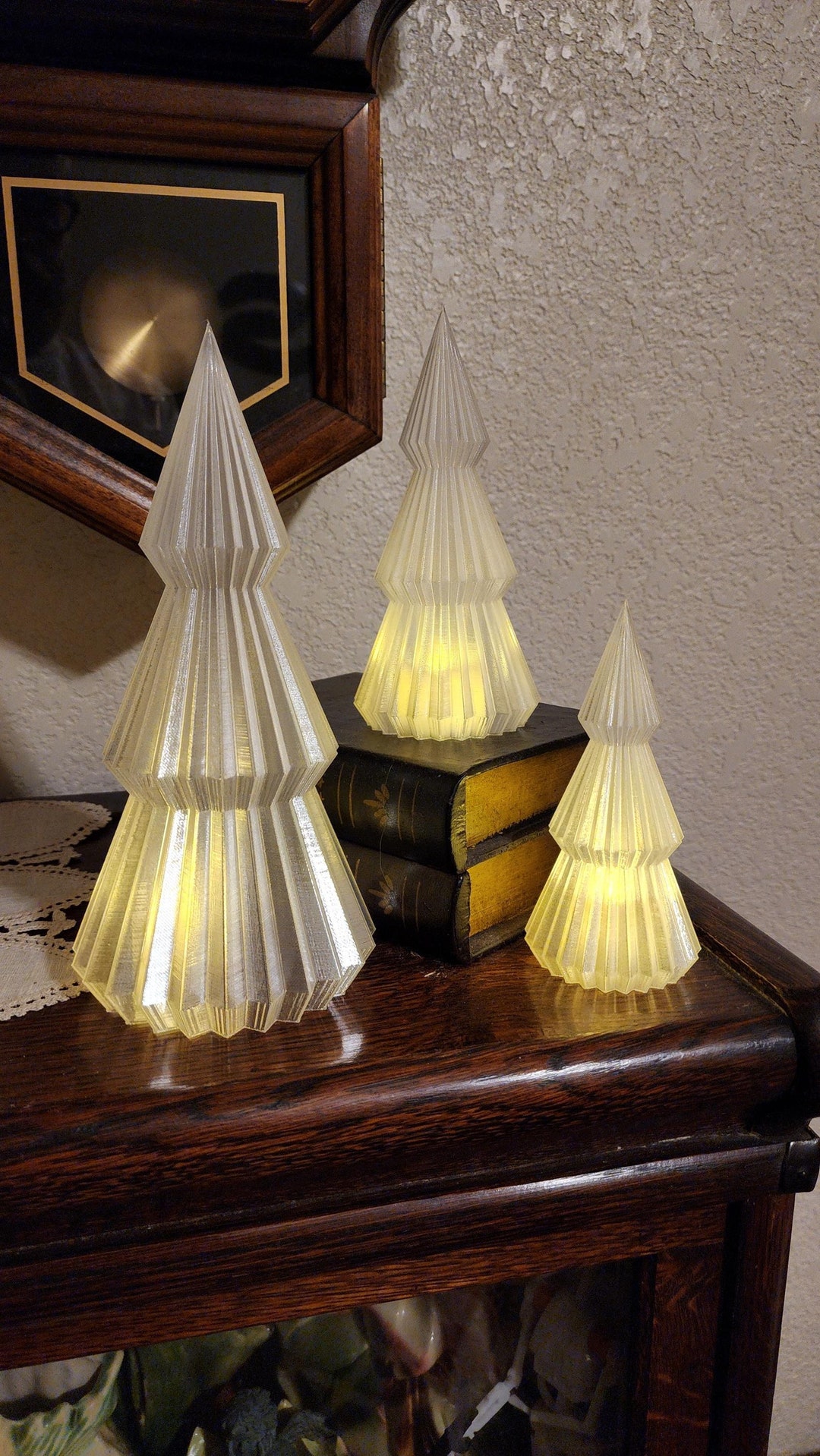 Set of Three 3D Printed Translucent Christmas Trees - LED Tea Light ...