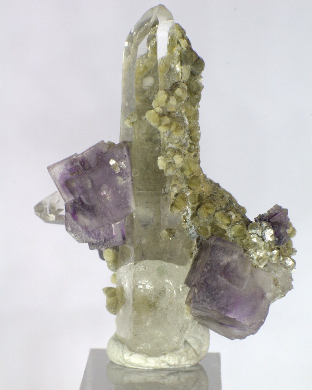 Clear Transparent Quartz Point With Purple Cubic Fluorite and Muscovite ...