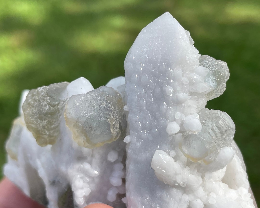 Fluorescent Cubo-octohedral Fluorite Eyes on Candle Quartz, HGL, Inner ...