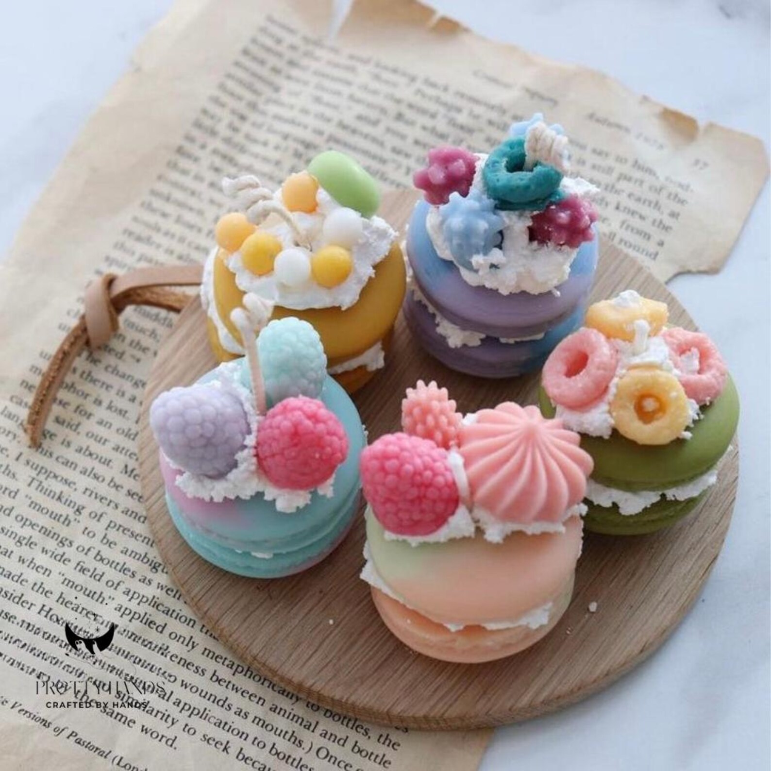 Personalised Gift Box of Five Wax Decorated Macaron Candles With ...