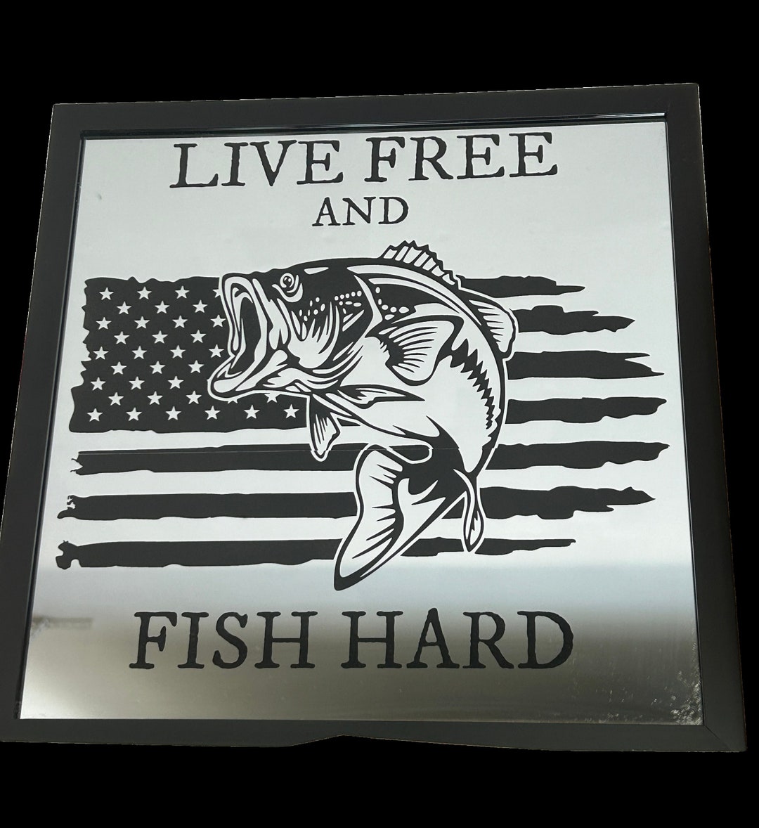 Laser Engraved Bass Fish Mirror Live Free and Fish Hard 12x12 American ...