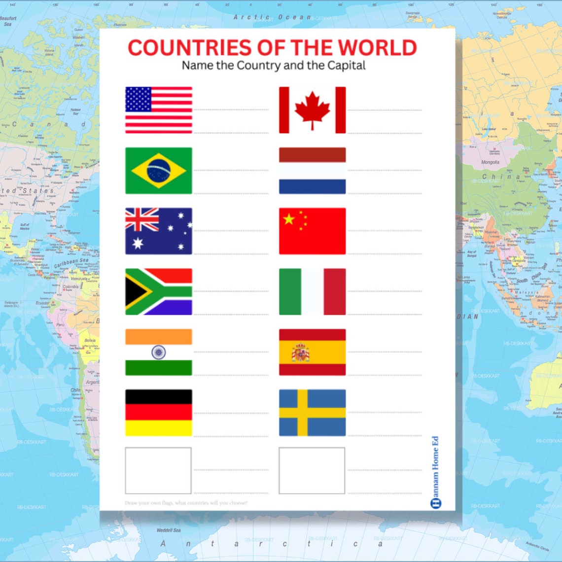 Countries of the World Flag and Capital Worksheet PDF Download - Etsy