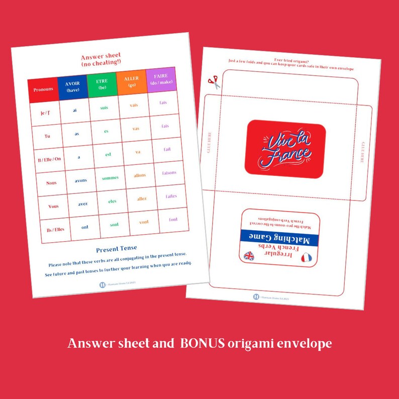 Beginners French Irregular Verb Matching Game PDF Printables - Etsy