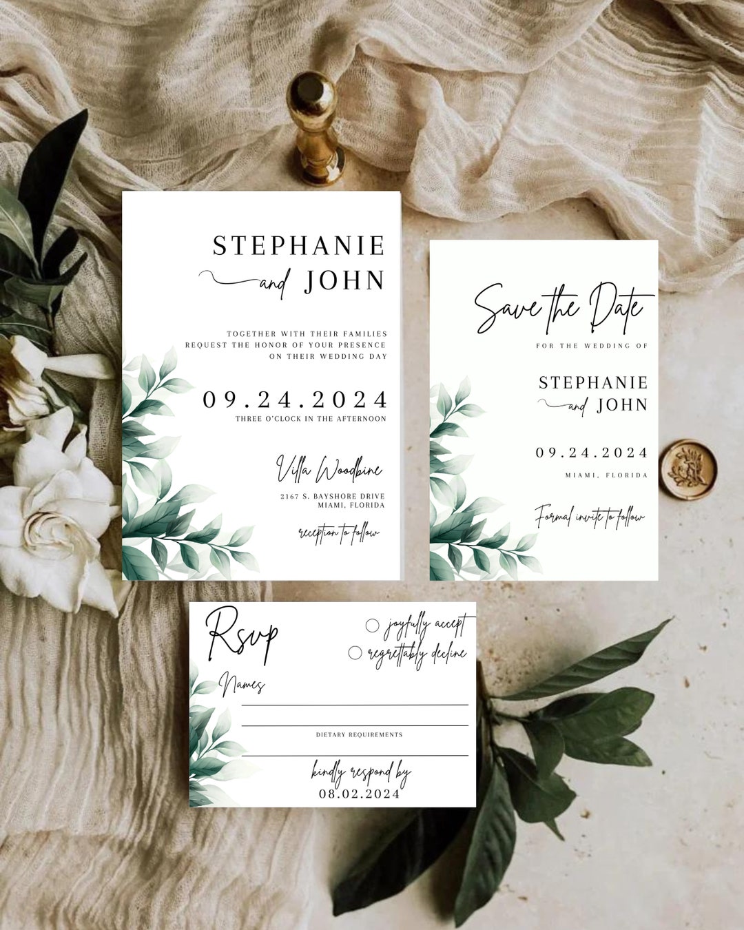 Greenery Wedding Invitation Template, Printable Wedding Invitation ...