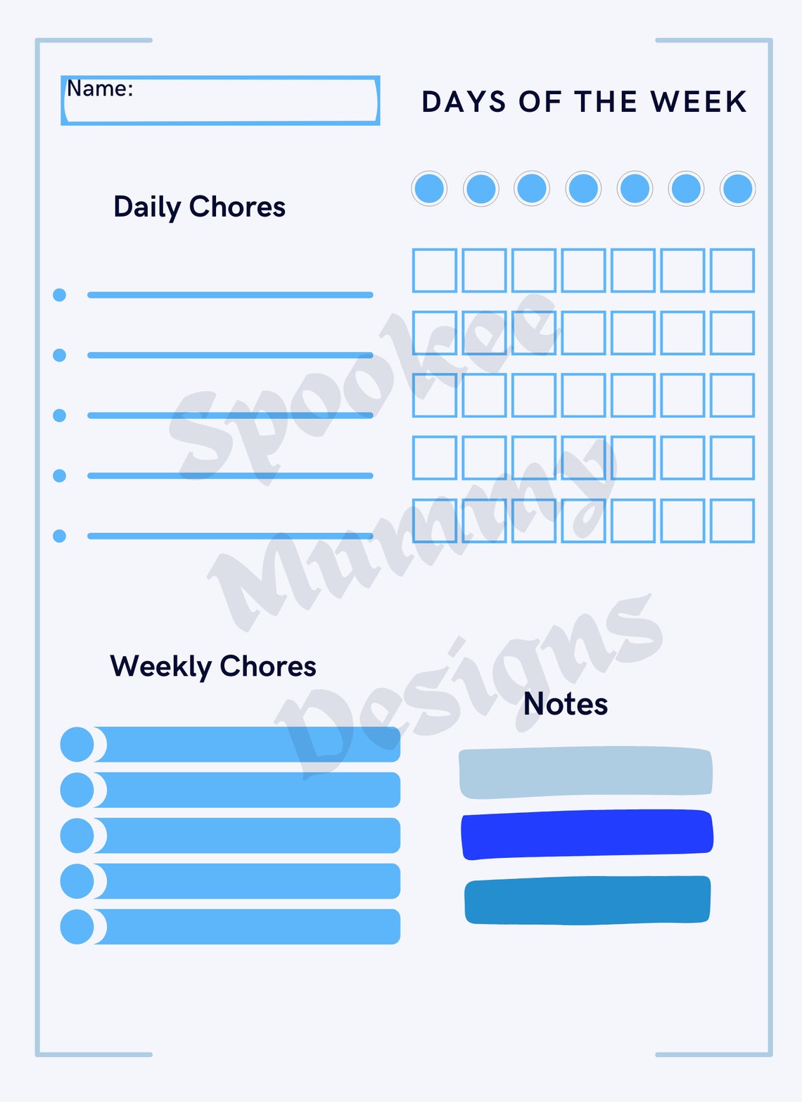 Printable Chore Chart, Template, Digital Download, Digital Charts ...