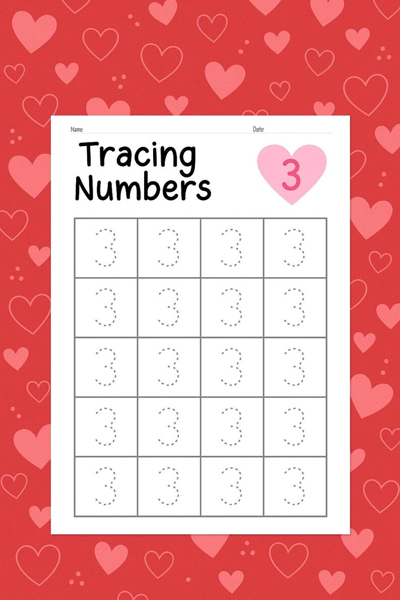 Preschool Valentine Number Tracing Worksheets 1-9 | Printable Kids Math ...