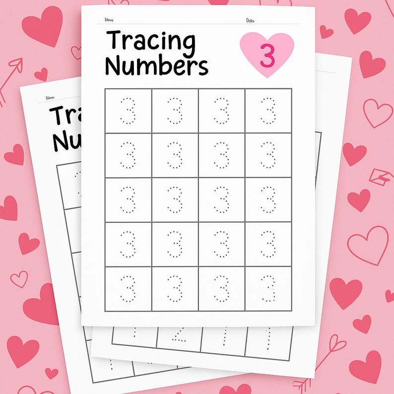 Preschool Valentine Number Tracing Worksheets 1-9 | Printable Kids Math ...