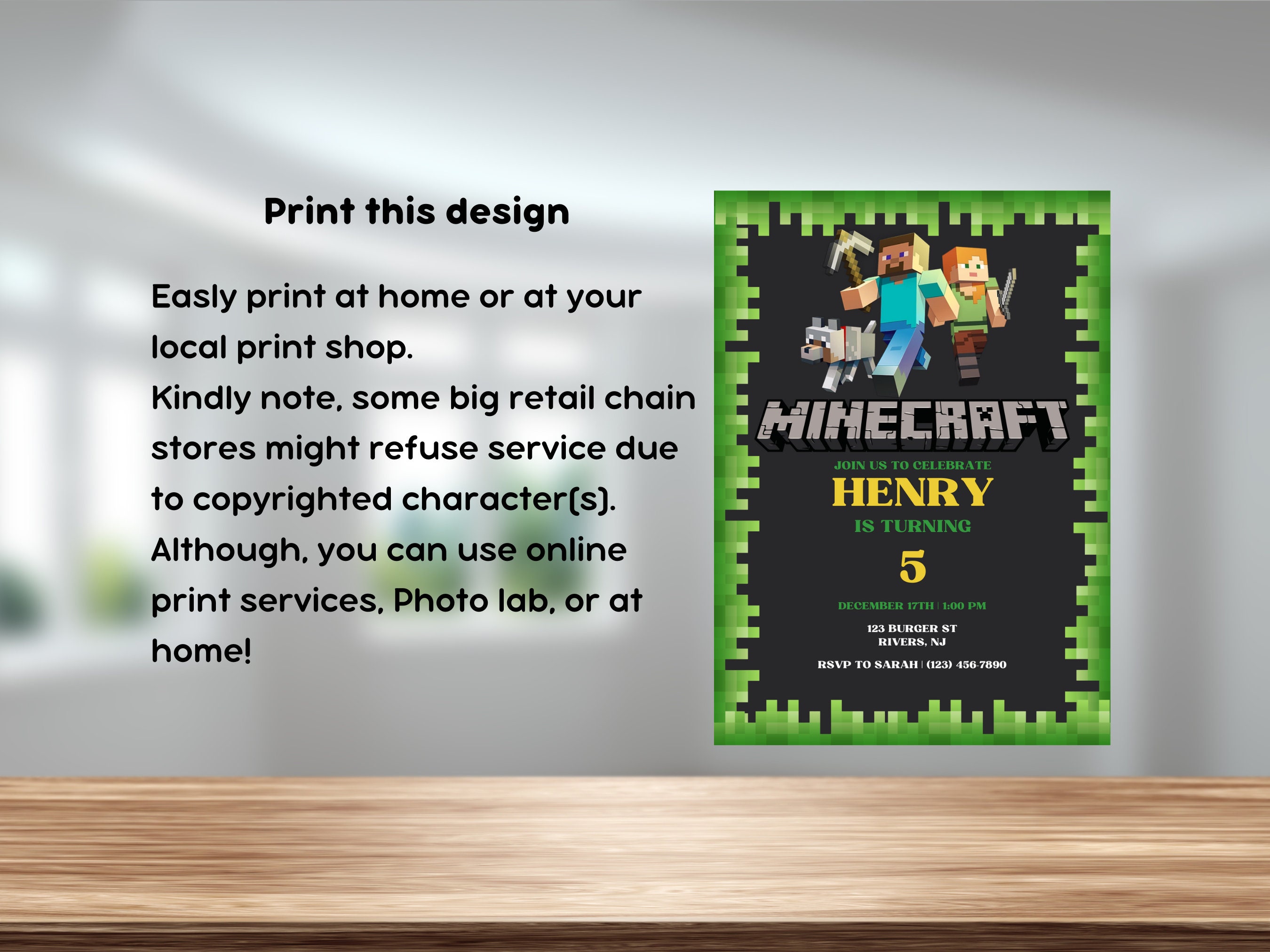 Minecraft Birthday Invitation, Minecrafter Birthday Invitation ...