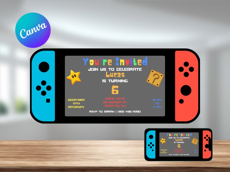 Nintendo Switch Invitation, Kids Party Invitation, Digital Invitation, Kids Invitations, Super ...