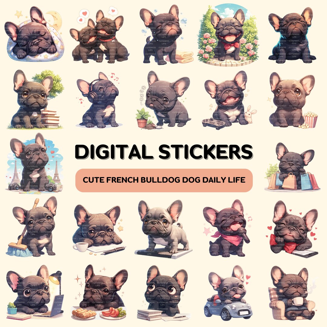 Digital Sticker Pack Cute French Bulldog Dog Daily Life Stickers for ...