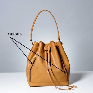 Black Bucket Bag in Leather, Drawstring Bucket Bag in Black Leather ...