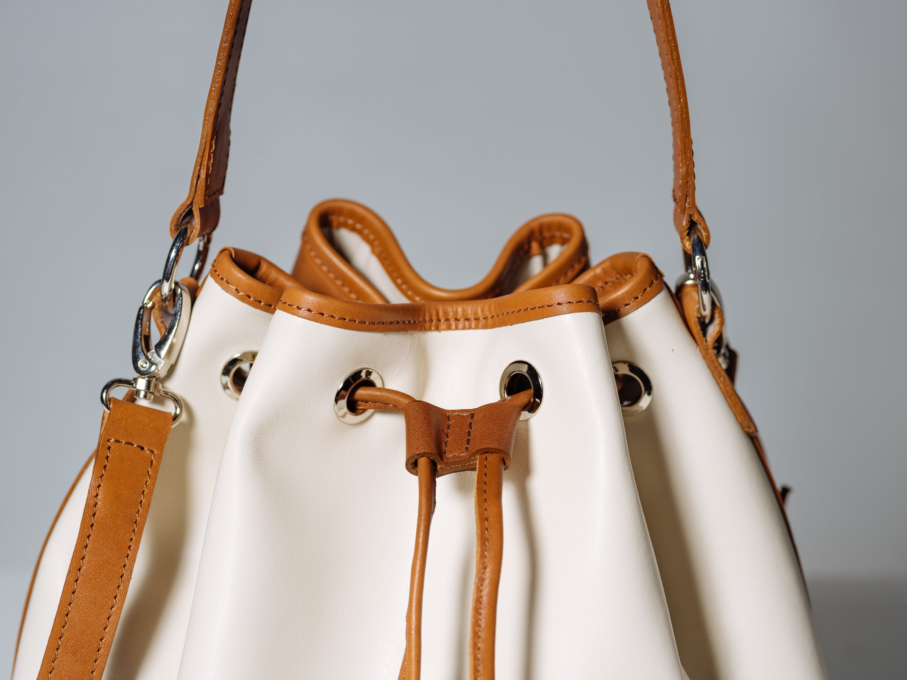Bucket Bag, White Leather Bucket Bag, Drawstring Bag , Shoulder Bag ...