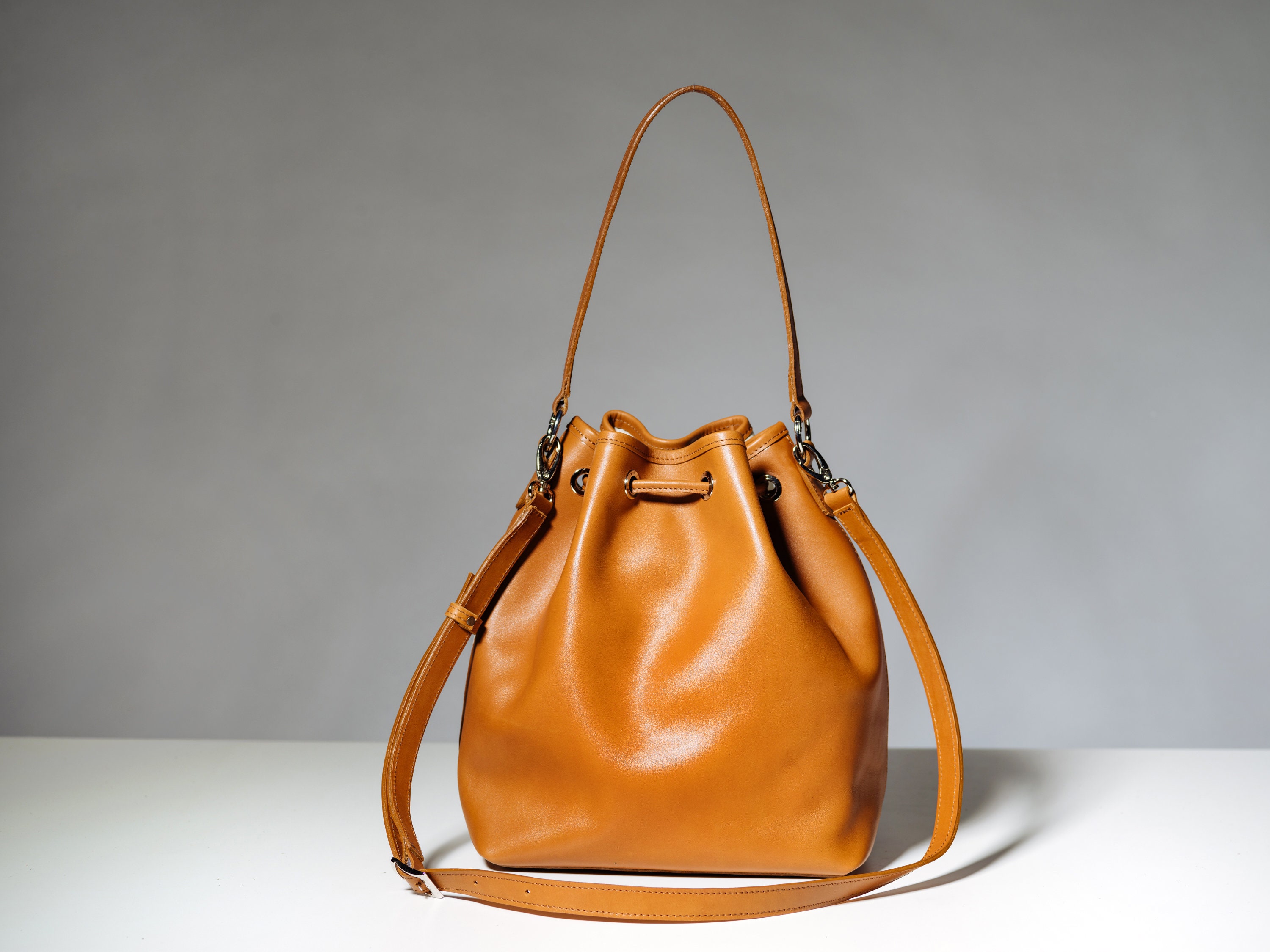Leather Bucket Bag,white Leather Bucket Bag, Drawstring Bag, Shoulder ...