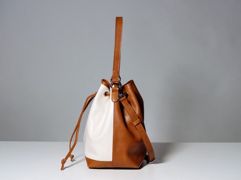 Bucket Bag, White Leather Bucket Bag, Drawstring Bag , Shoulder Bag ...