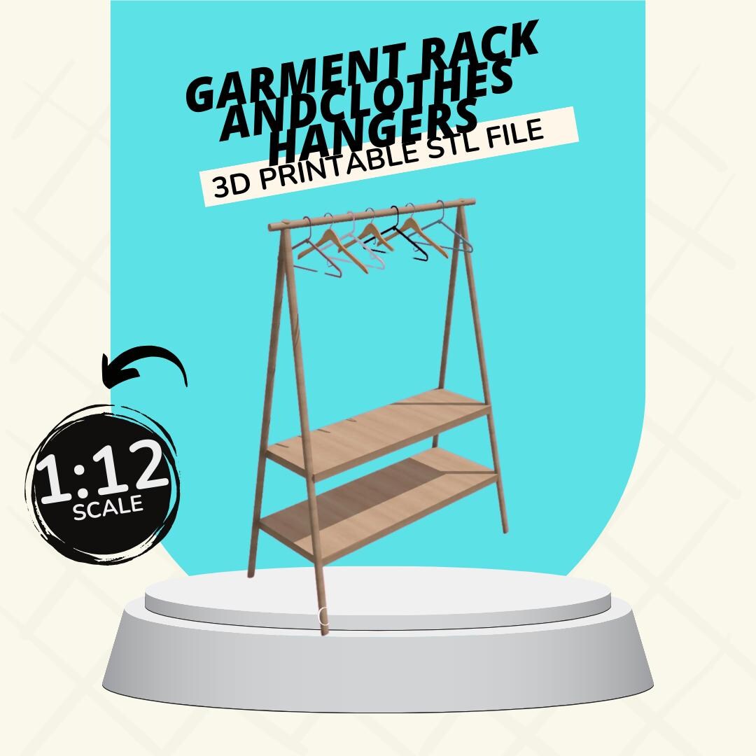 Garment Rack and Clothes Hangers 1:12 Dollhouse Furniture, Decorations ...