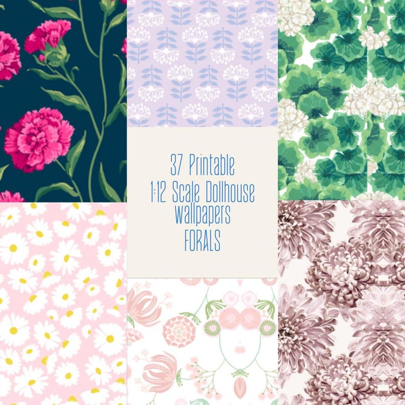 1:12 Scale Printable Floral Dollhouse Wallpaper Set – 37 Designs ...