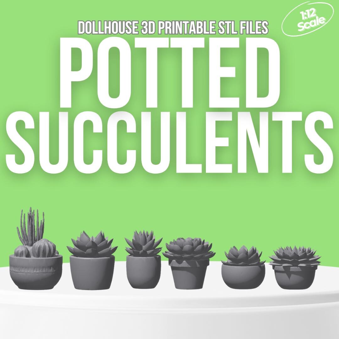 Set of 6 Potted Succulents – 1:12 Scale Dollhouse – 3D PRINTABLE STL ...