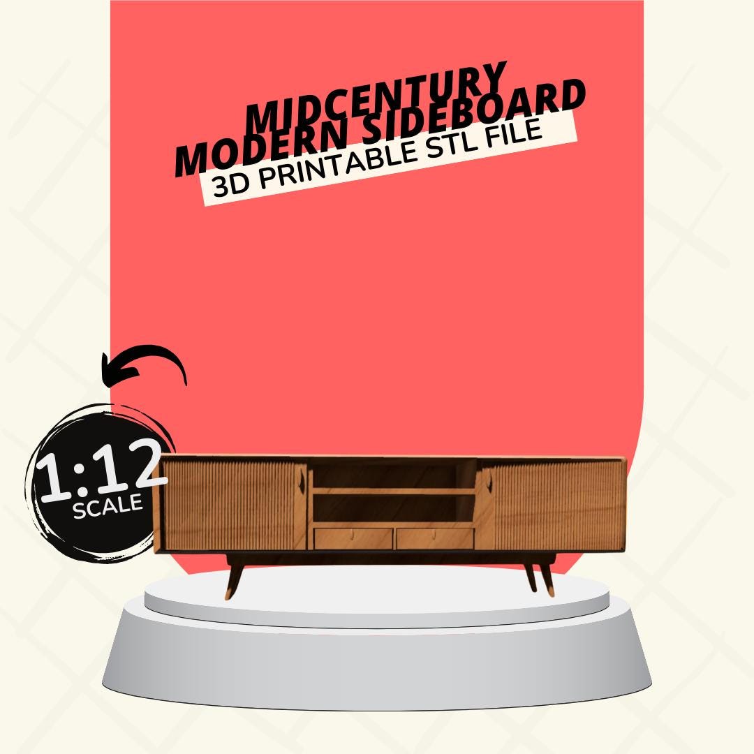 Midcentury Modern Sideboard and TV Table 1:12 Scale Dollhouse Furniture ...