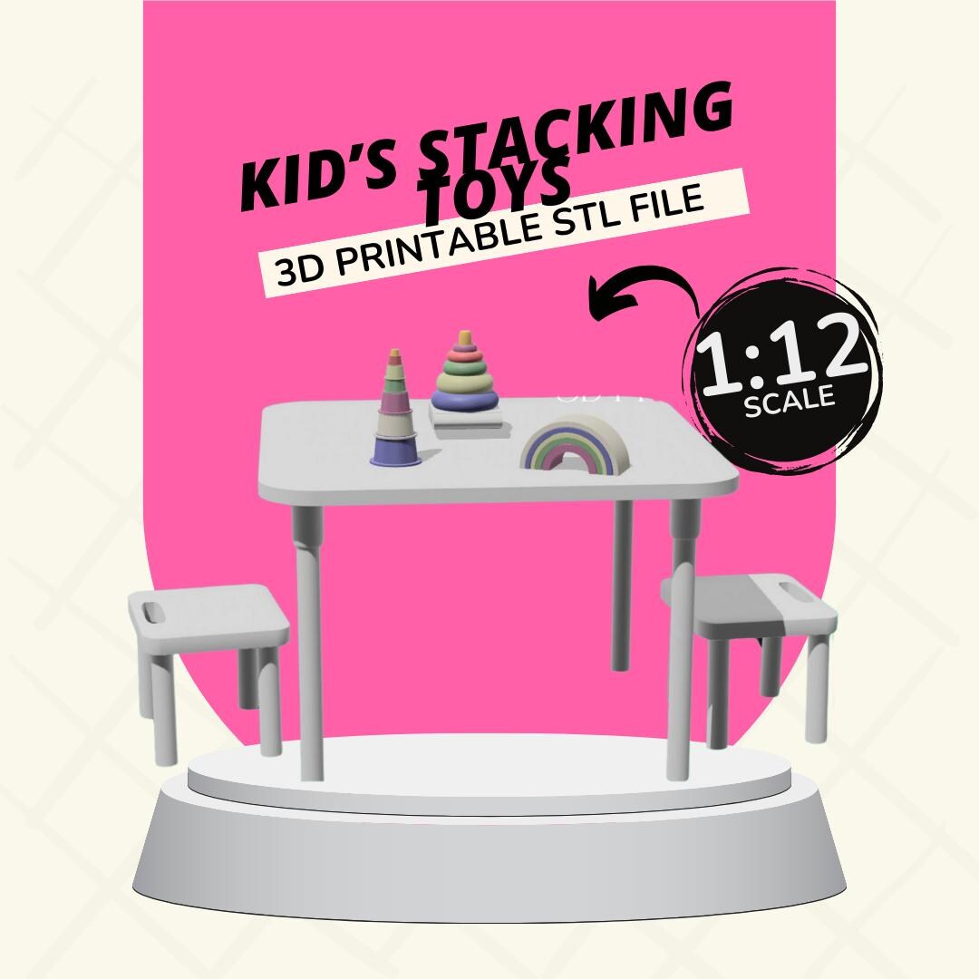 Kid's Stacking Toys Dollhouse Furniture & Accessories 1:12 Scale 3D ...