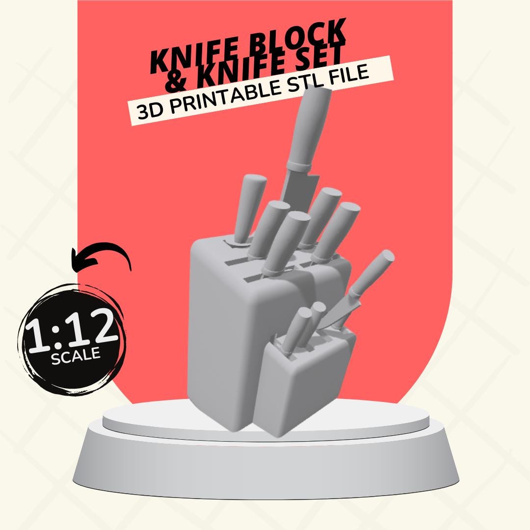Set of Knives and Knife Block 1:12 Scale Dollhouse Furniture ...