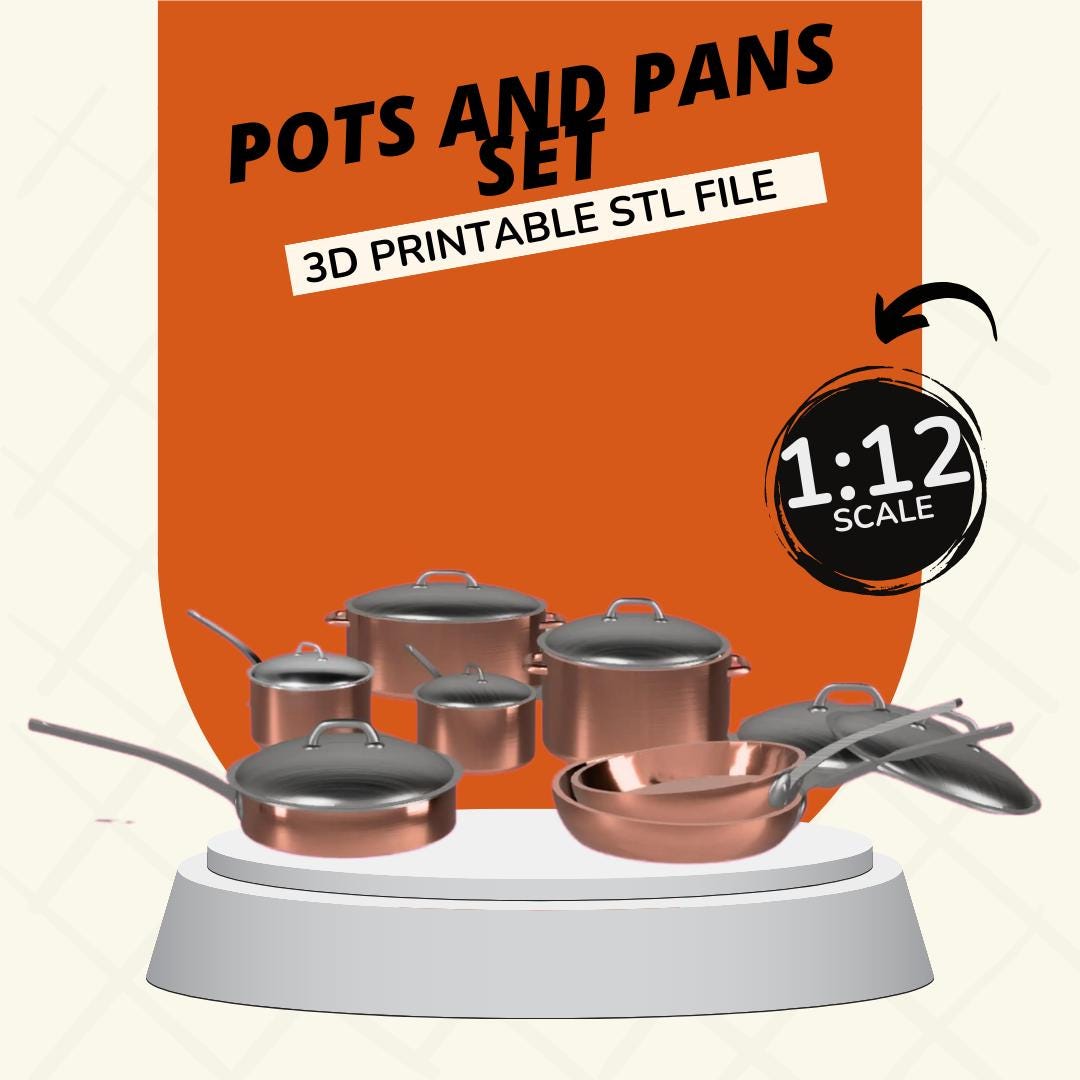Pots and Pans Set Dollhouse Furniture & Accessories 1:12 Scale 3D ...