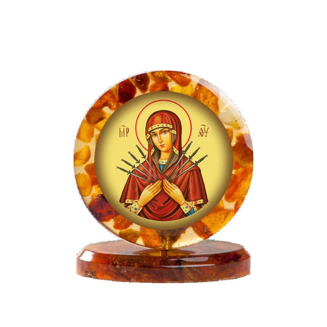 Icon of the Seven Arrows Mother of God Handmade From Amber - Etsy
