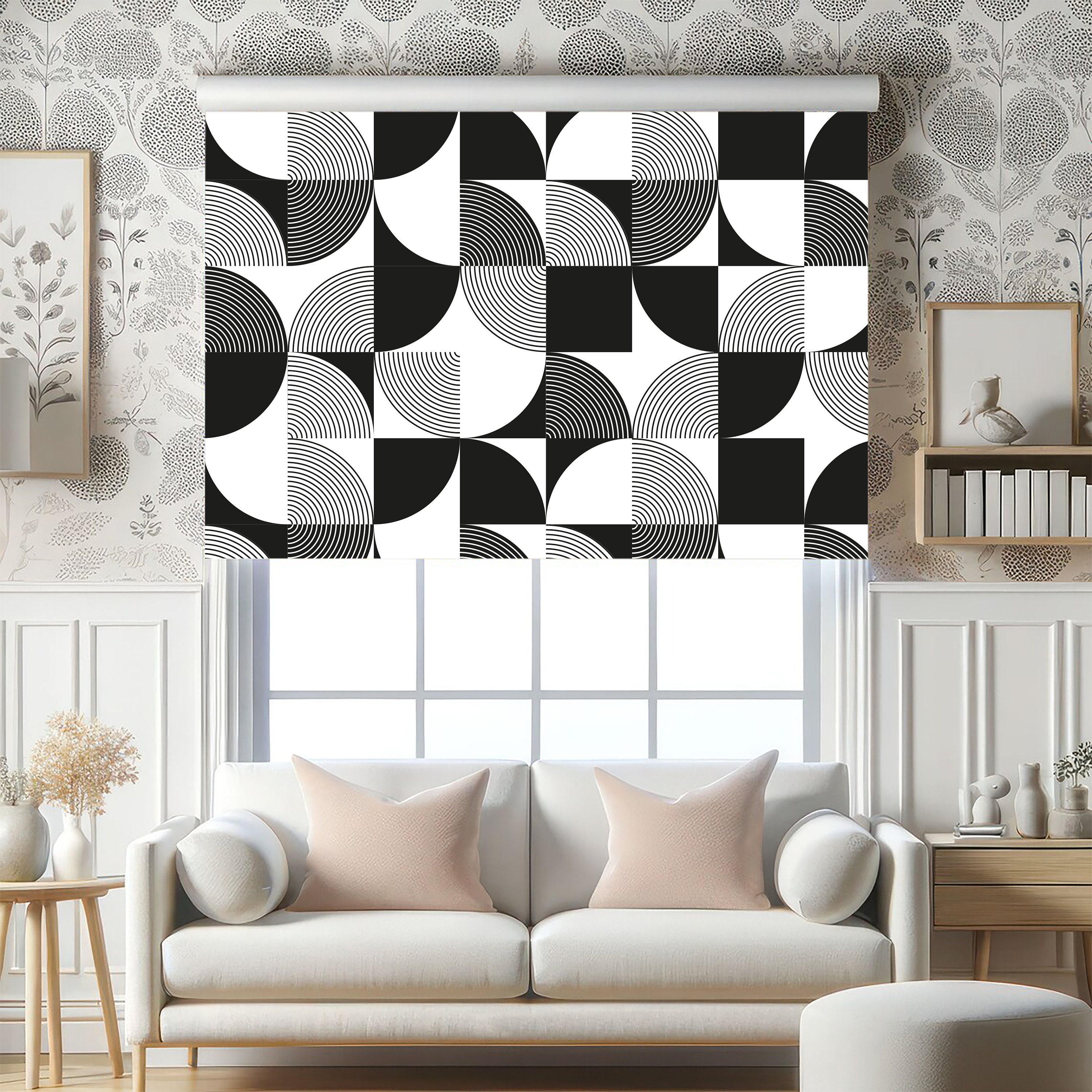 Black and White Geometric Pattern Roller Blind Printed French Door Curtain Light Filtering Curtains Window Blinds and Shades Etsy