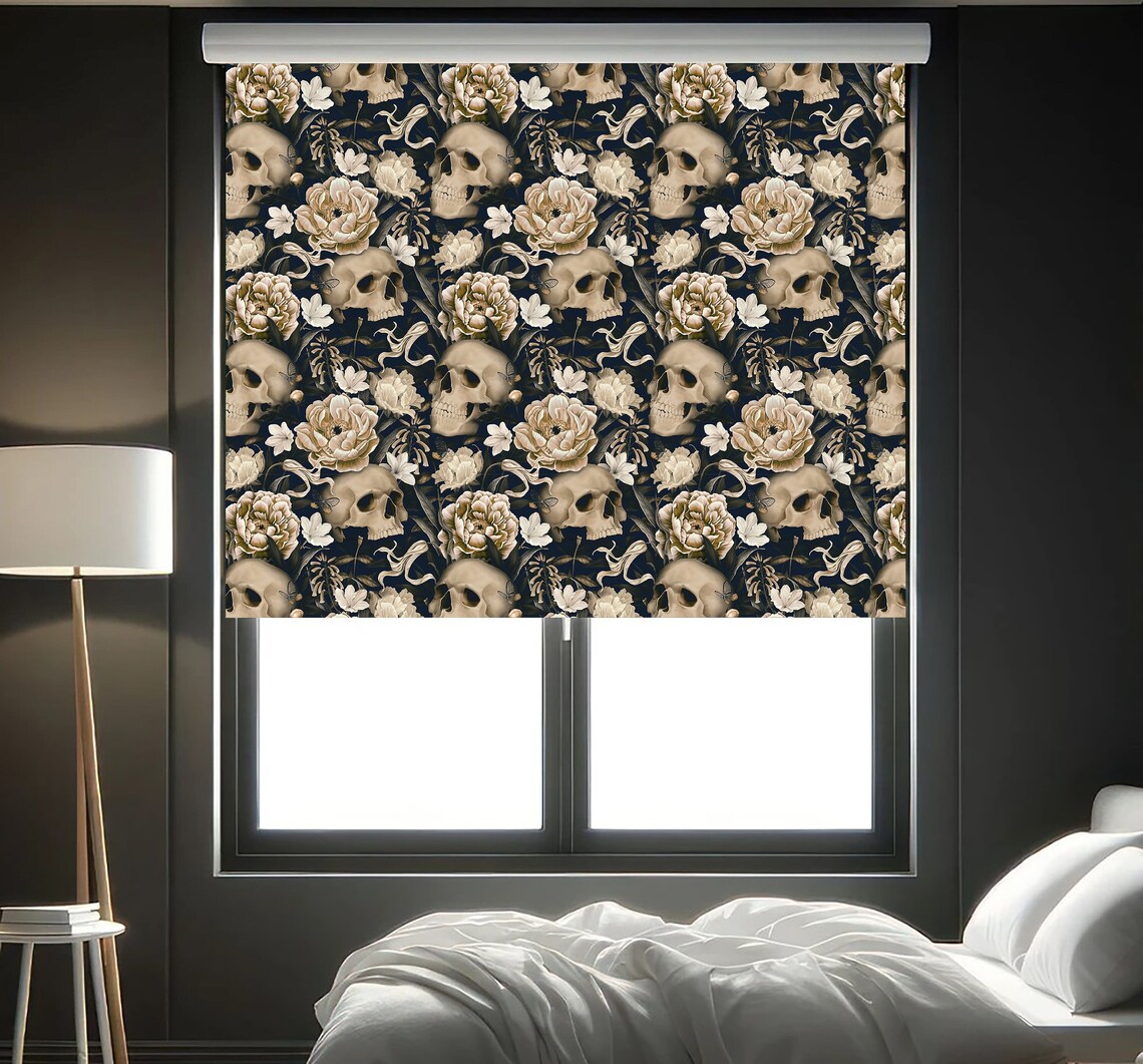 Dark Skulls Shades for Windows, Roller Blind Printed, French Door ...