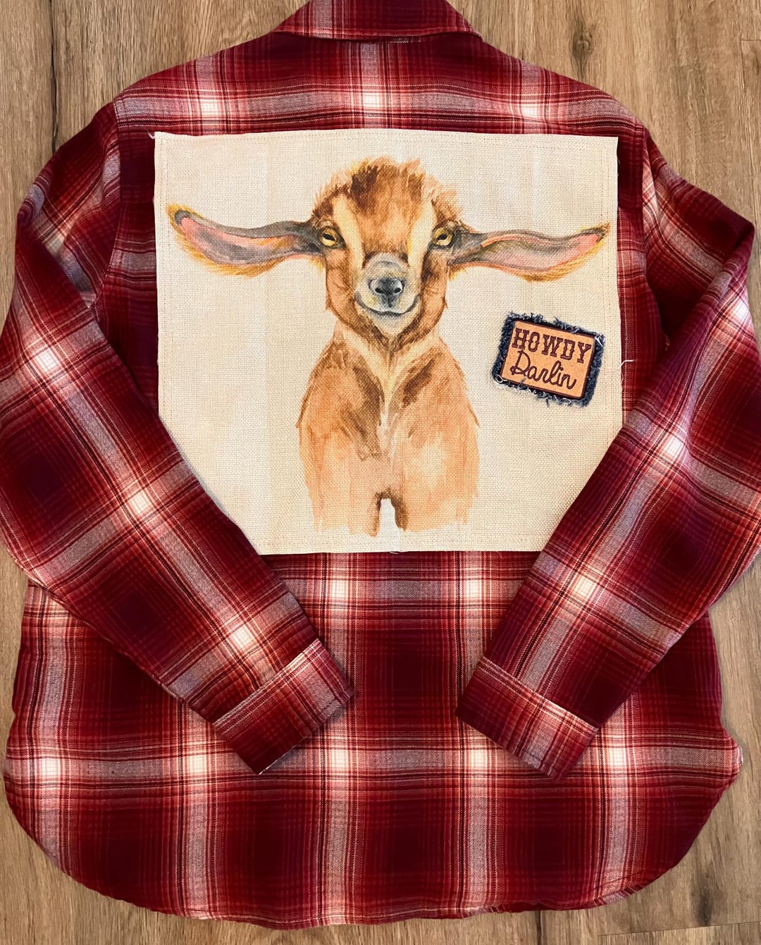 Goat Farm Girl Flannel Shirt. Frayed Canvas Panel With Sweet Little ...