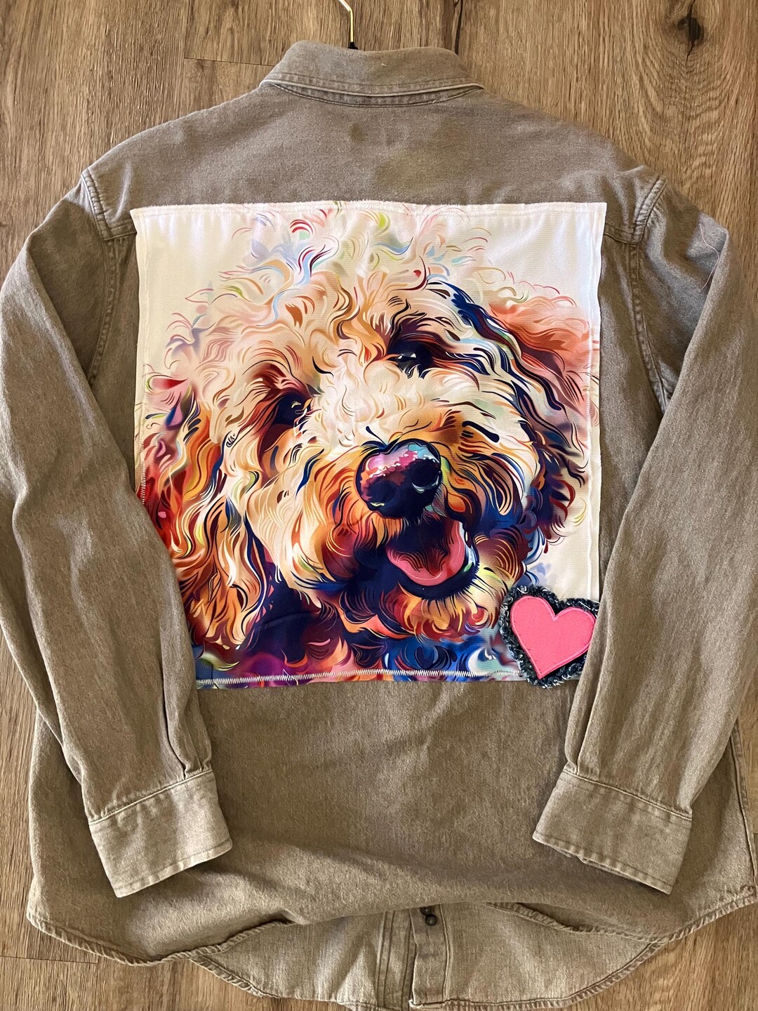 Fun Shirt Shacket With Dog. Doodle Poodle Mix. Colorful Paint Splatter ...