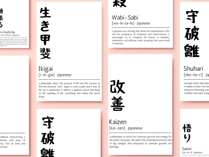 6 Japanese Kanji Wallart | Ikigai, Kaizen, Wabi-sabi, Hara Hachi Bu ...