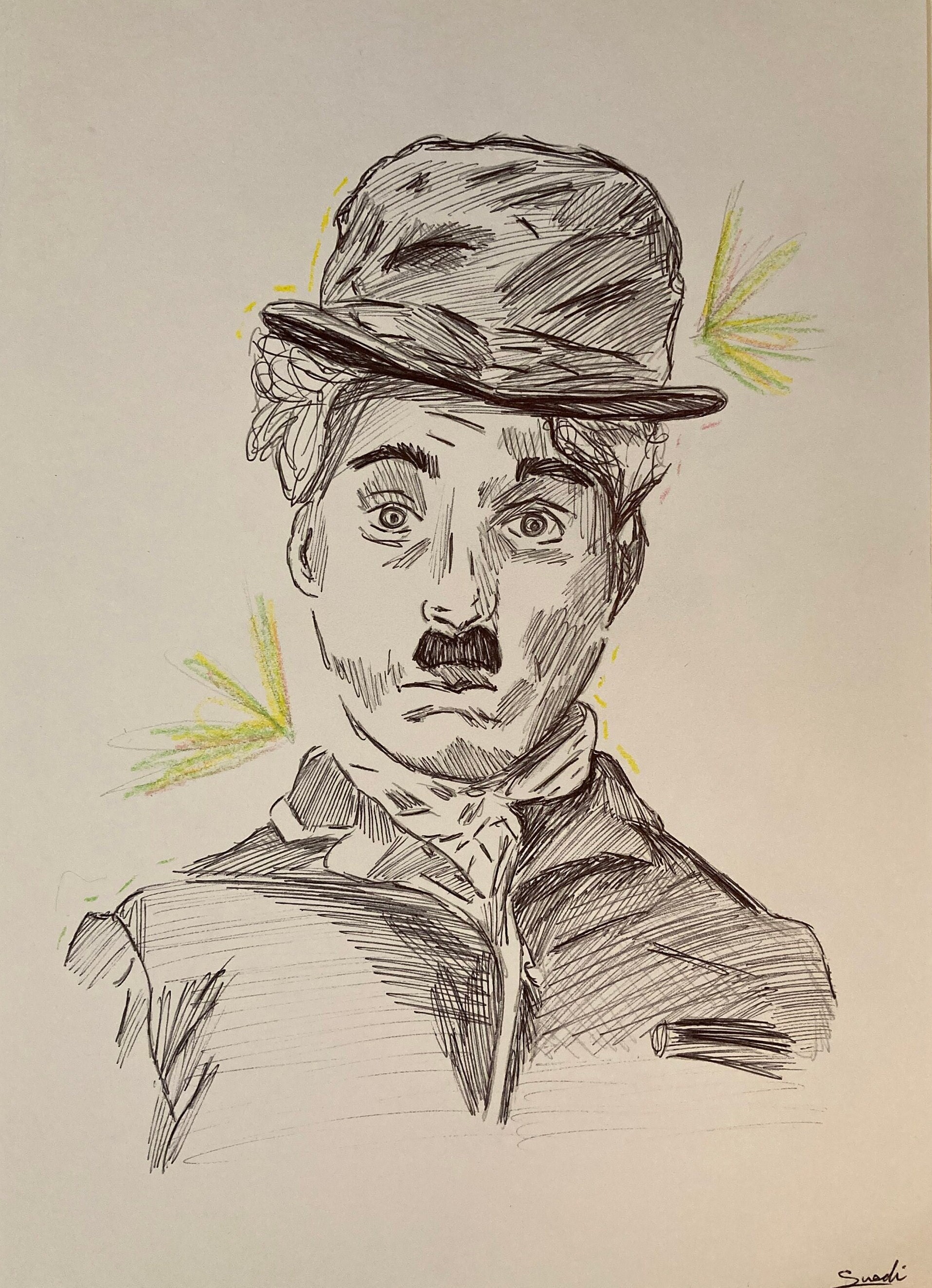 Charlie Chaplin Drawing, Minimalistic Pen Drawing - Etsy