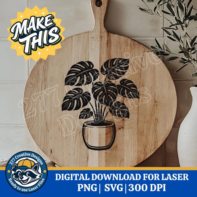 Monstera Plant Cutting Board File SVG PNG File for Laser Engraving ...