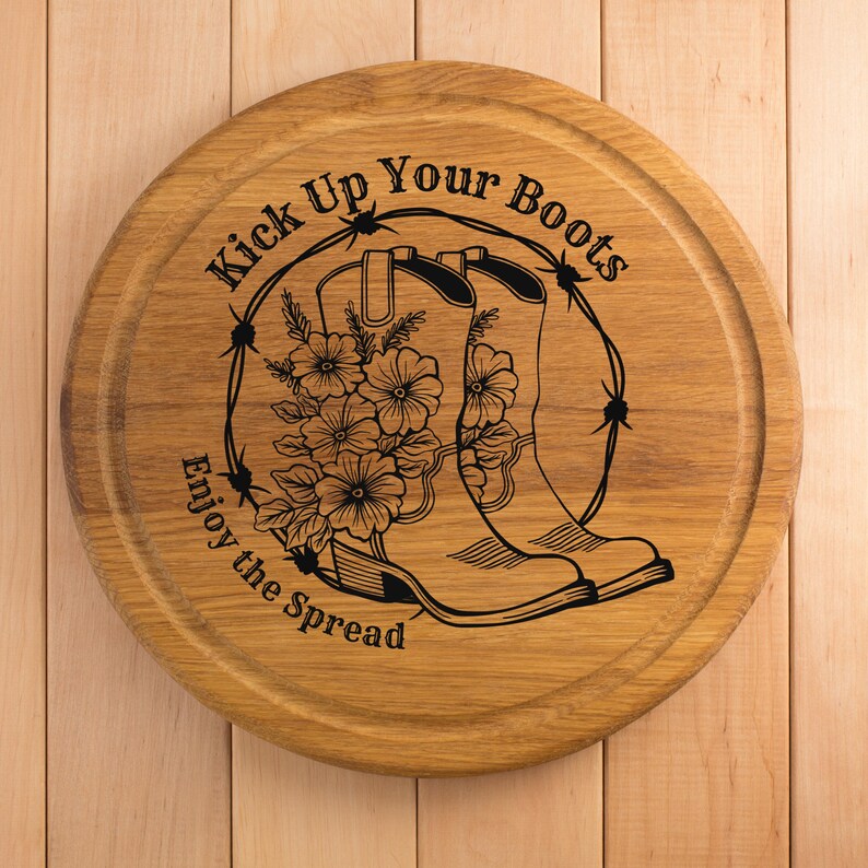 Floral Cowboy Boots Charcuterie Board SVG: Western Laser Engrave ...