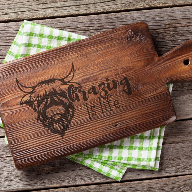 Highland Cow SVG Charcuterie Board PNG File for Laser Engraving ...