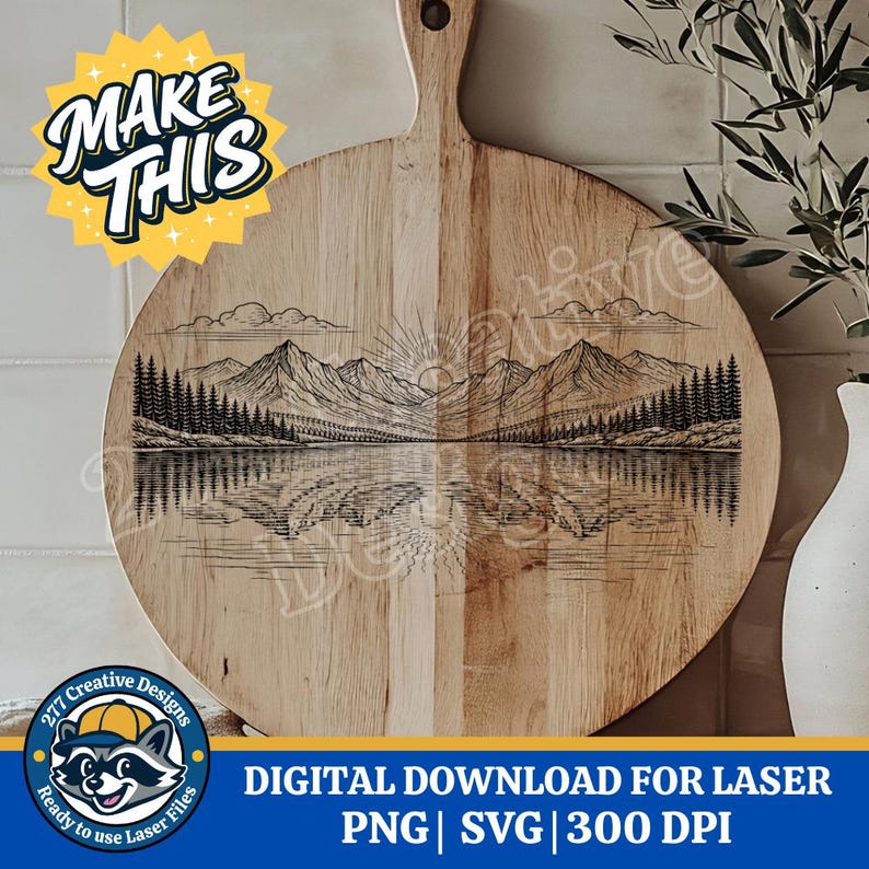 Mountain Lake Laser Engrave File for Cutting Boards and More PNG and ...