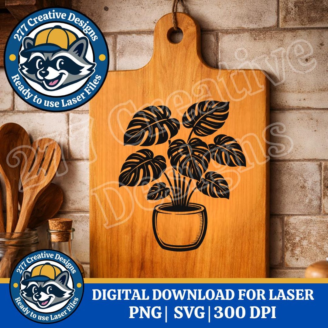 Monstera Plant Cutting Board File SVG PNG File for Laser Engraving ...