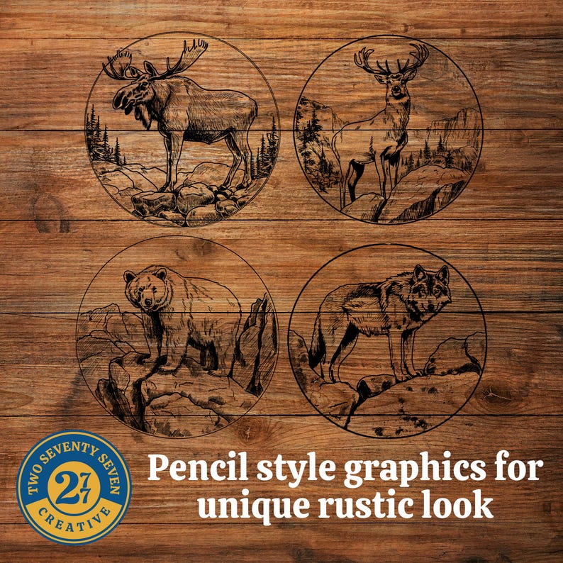 Wildlife Laser Engraving PNG Bundle: Moose, Deer, Wolf, Bear (digital ...